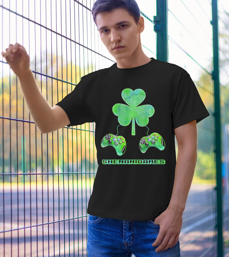 Shenanigames St Paddys Day Gamer Shamrock Controllers T-Shirt