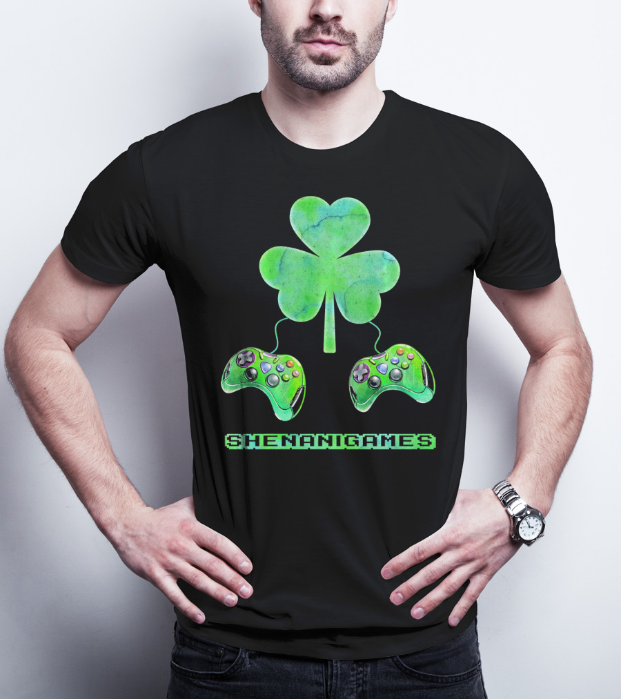 Shenanigames St Paddys Day Gamer Shamrock Controllers T-Shirt
