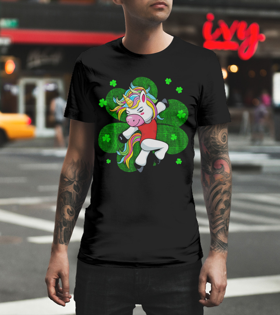 Youthful Rainbow Unicorn Gymnastics With Irish Shamrocks T-Shirt