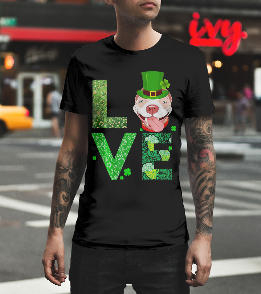 Love Pitbull St Patricks Day Green Shamrock Hat T-Shirt