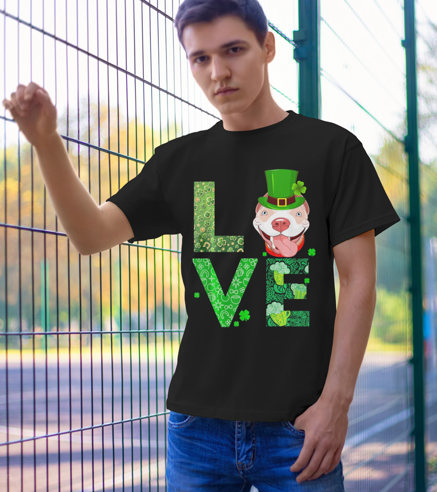 Love Pitbull St Patricks Day Green Shamrock Hat T-Shirt