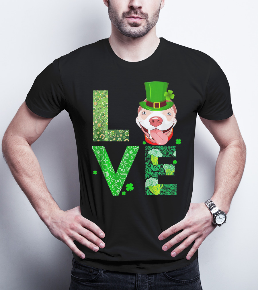 Love Pitbull St Patricks Day Green Shamrock Hat T-Shirt