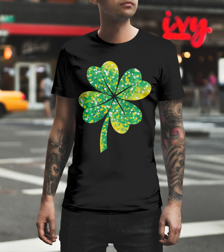 St Patricks Day Green Shamrock 4 Leaf Pattern College T-Shirt