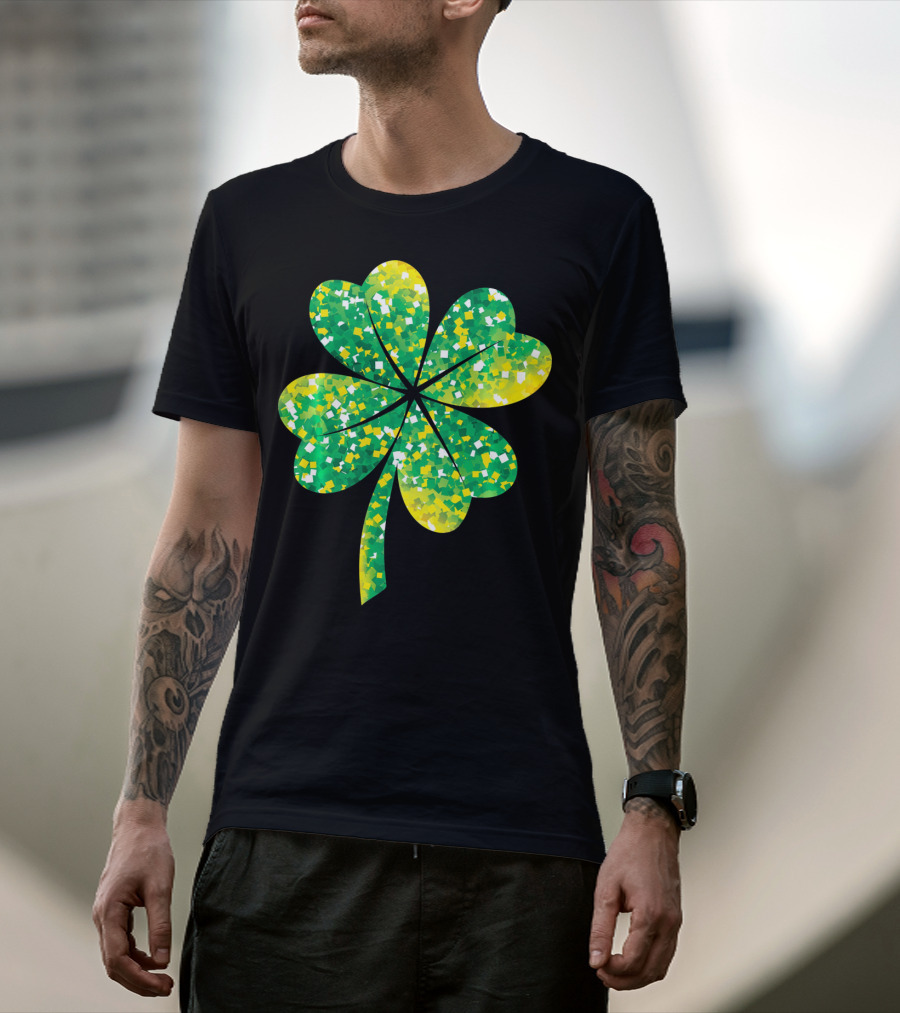 St Patricks Day Green Shamrock 4 Leaf Pattern College T-Shirt