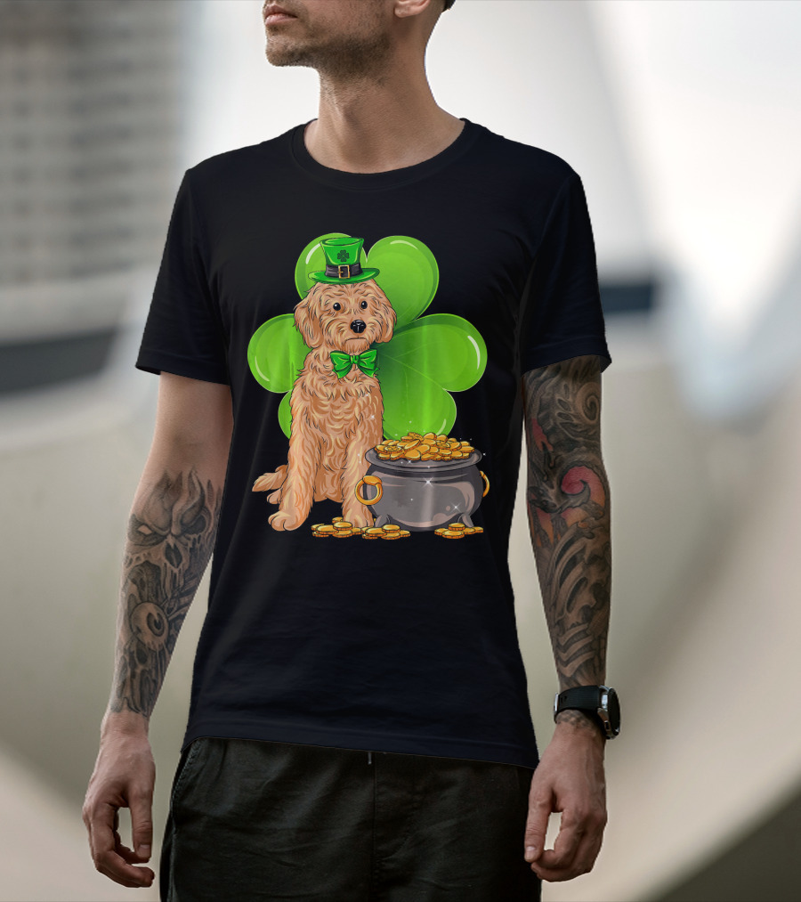 Cockapoo St Patricks Day Leprechaun Dog With Shamrock And Pot Of Gold T-Shirt