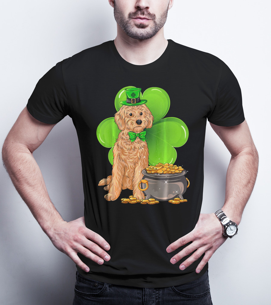 Cockapoo St Patricks Day Leprechaun Dog With Shamrock And Pot Of Gold T-Shirt