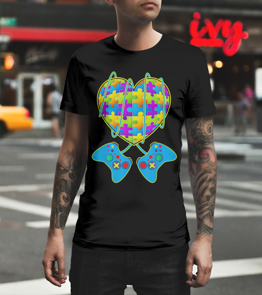 Heart Puzzle Gamer Controller Pattern St Patrick T-Shirt