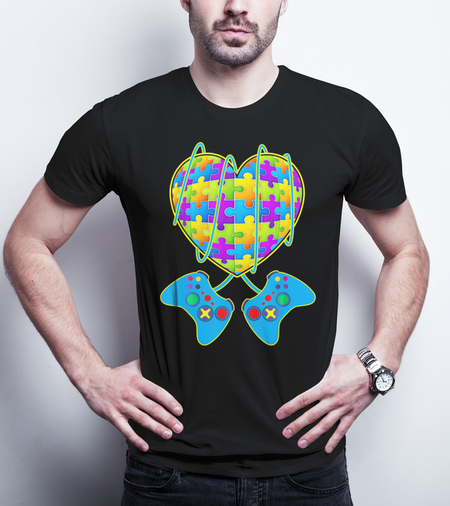 Heart Puzzle Gamer Controller Pattern St Patrick T-Shirt