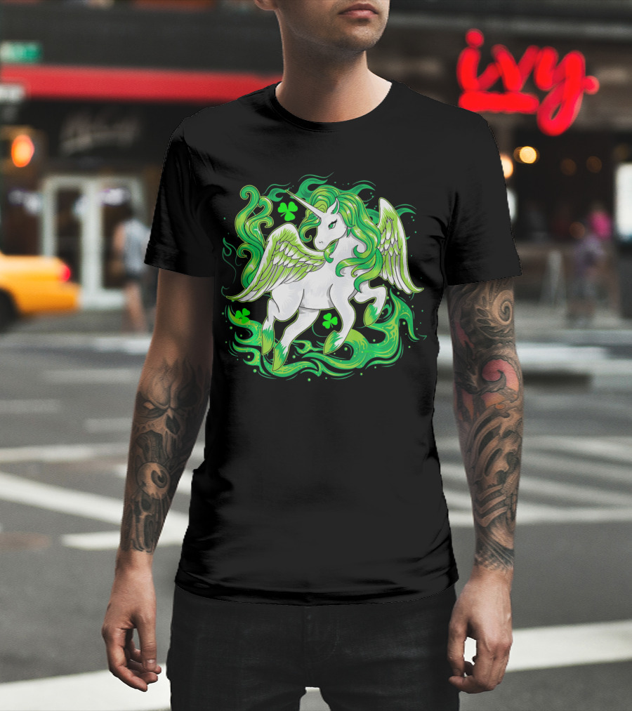 Irish Unicorn With Shamrocks Saint Patrick's Day Humor T-Shirt