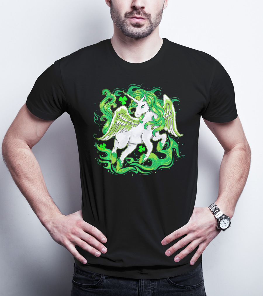 Irish Unicorn With Shamrocks Saint Patrick's Day Humor T-Shirt