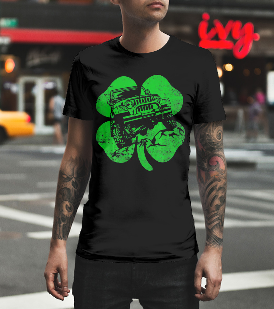 Jeep St Patricks Distressed Off Road Clover T-Shirt