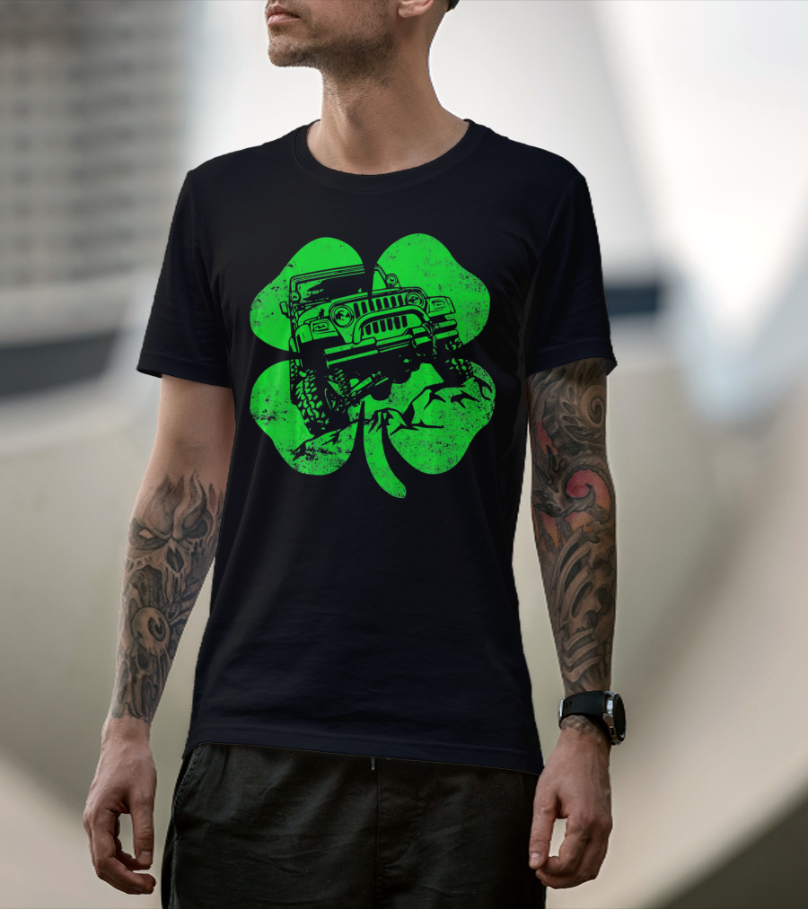 Jeep St Patricks Distressed Off Road Clover T-Shirt