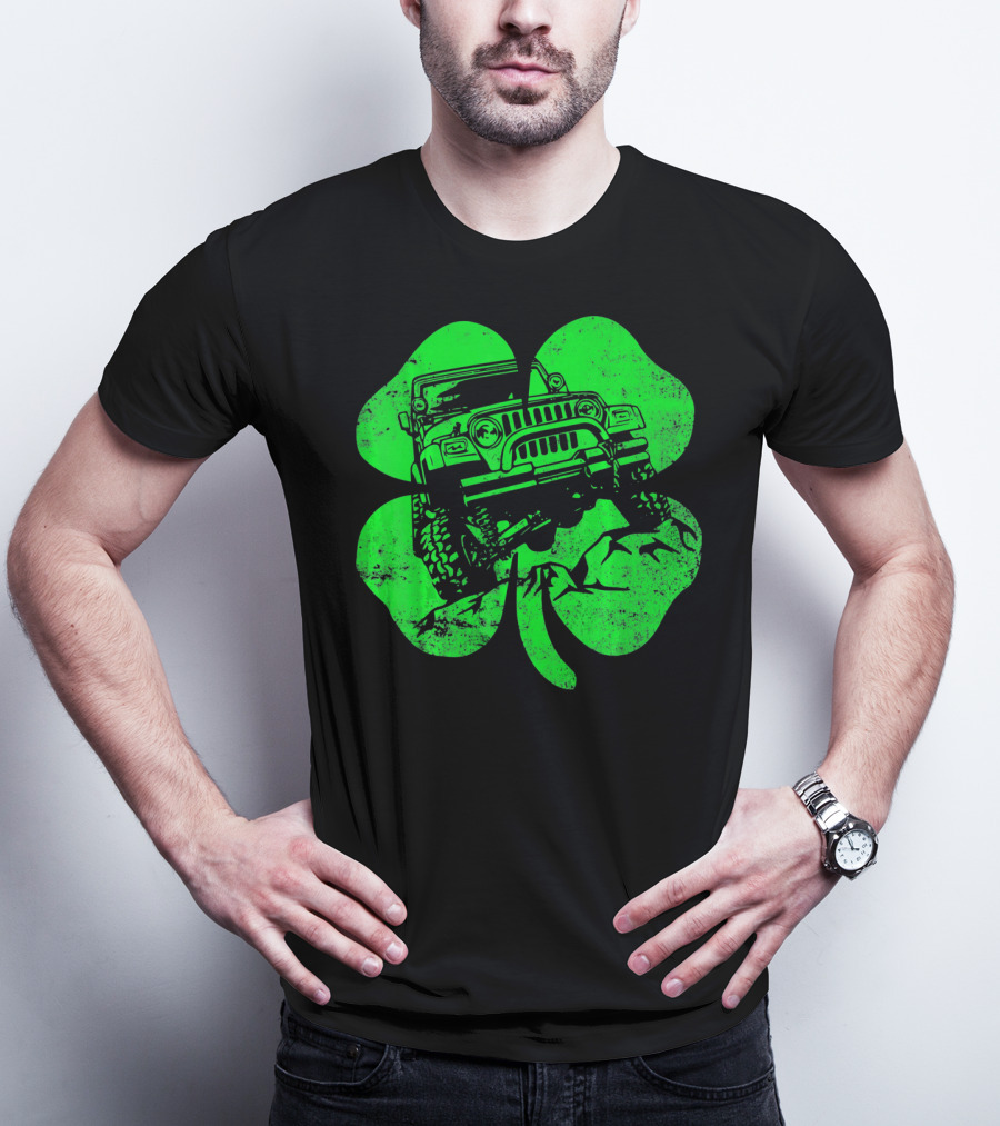 Jeep St Patricks Distressed Off Road Clover T-Shirt
