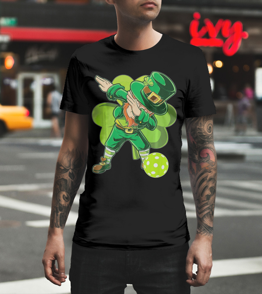 Funny Dabbing Leprechaun Pickleball Sport T-Shirt