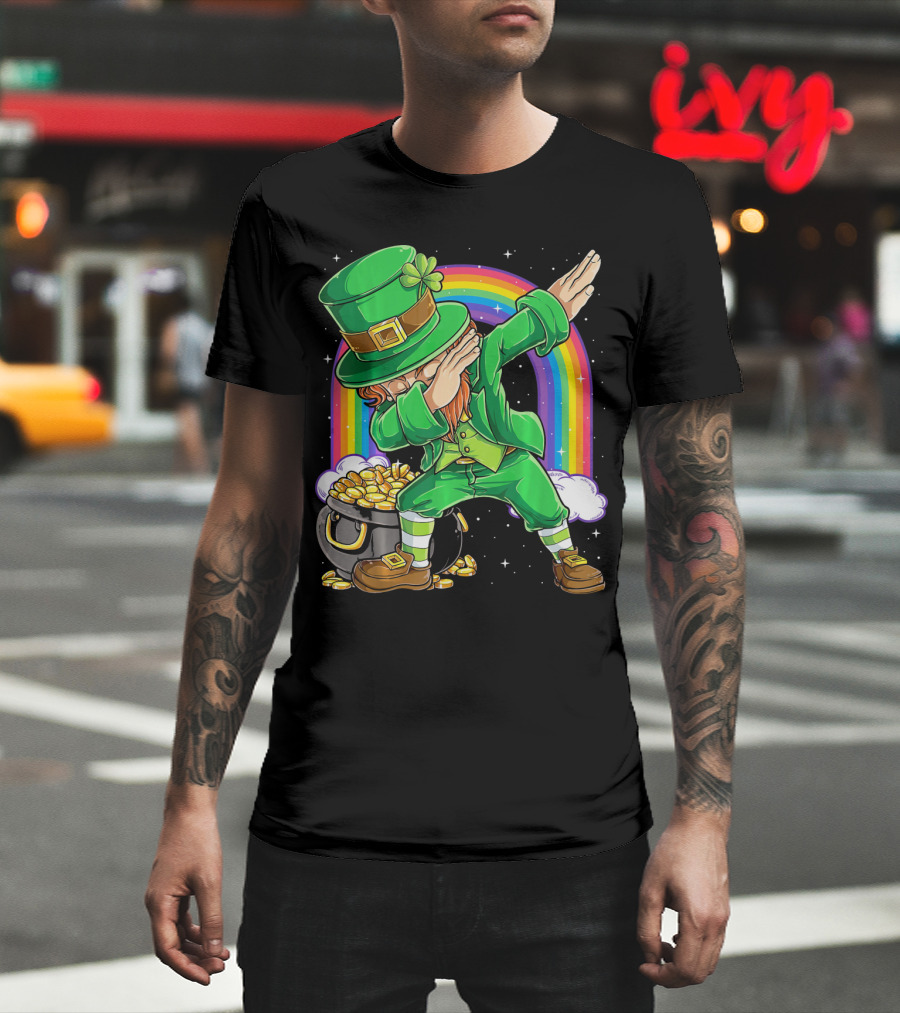 Dabbing Leprechaun Rainbow Pot Of Gold St Patricks T-Shirt