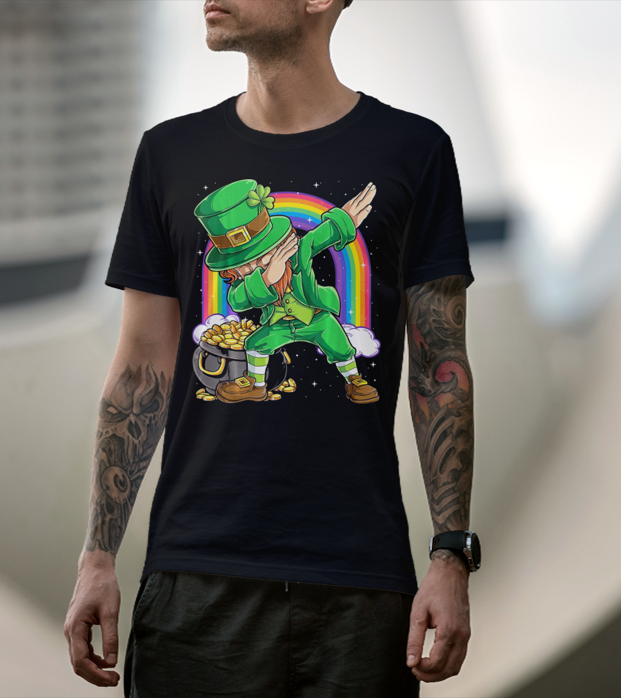 Dabbing Leprechaun Rainbow Pot Of Gold St Patricks T-Shirt