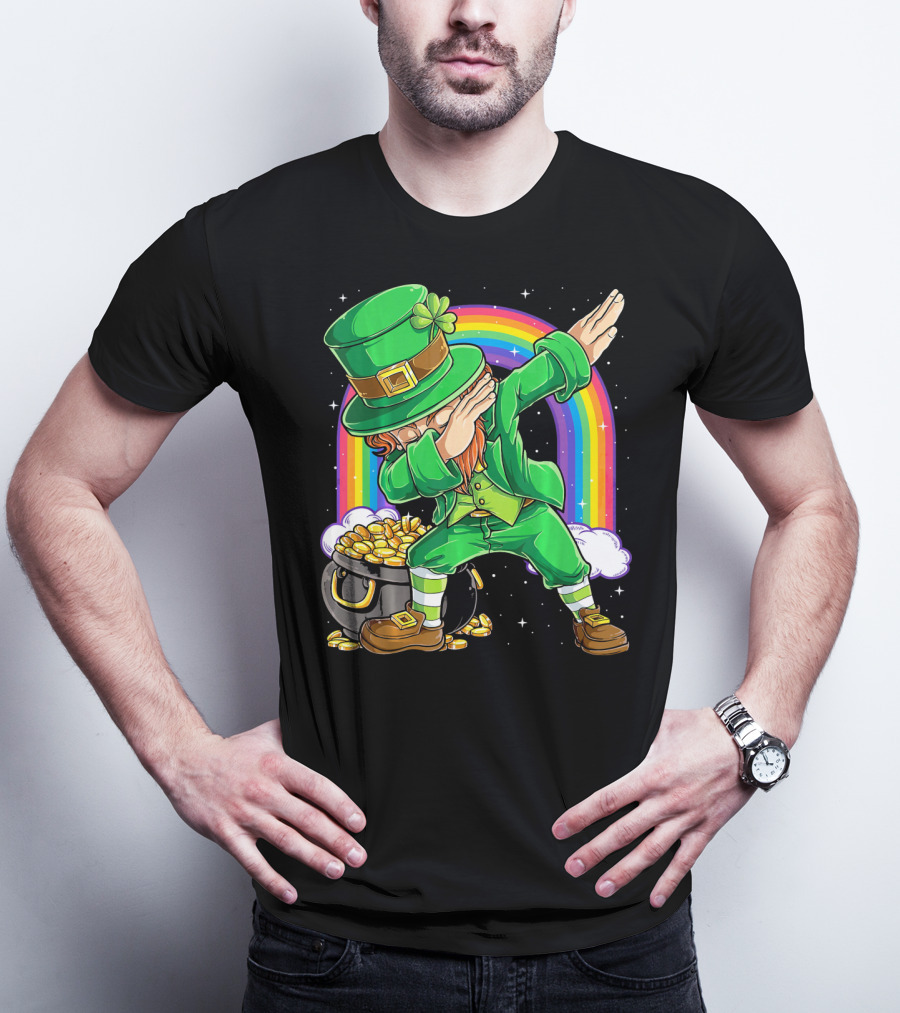 Dabbing Leprechaun Rainbow Pot Of Gold St Patricks T-Shirt