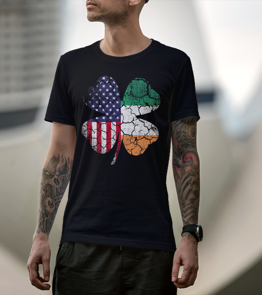 St Patricks Day Irish American Flag Shamrock Clover Mashup T-Shirt