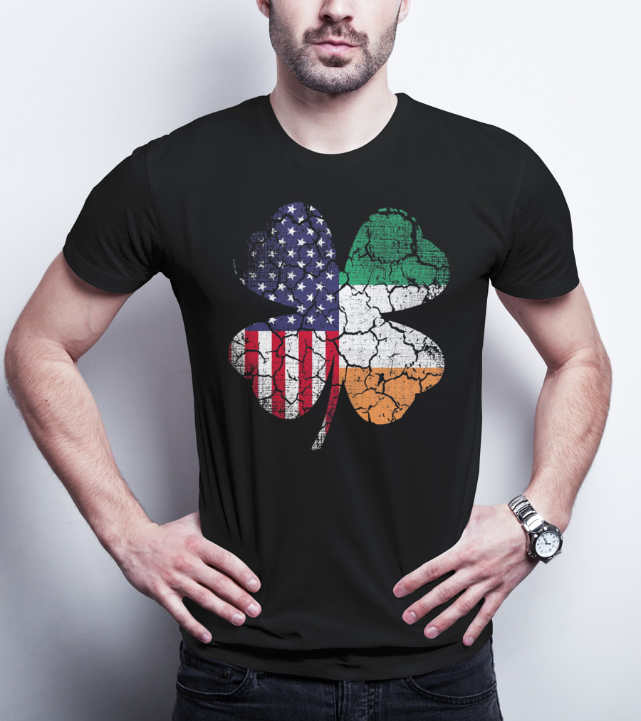St Patricks Day Irish American Flag Shamrock Clover Mashup T-Shirt