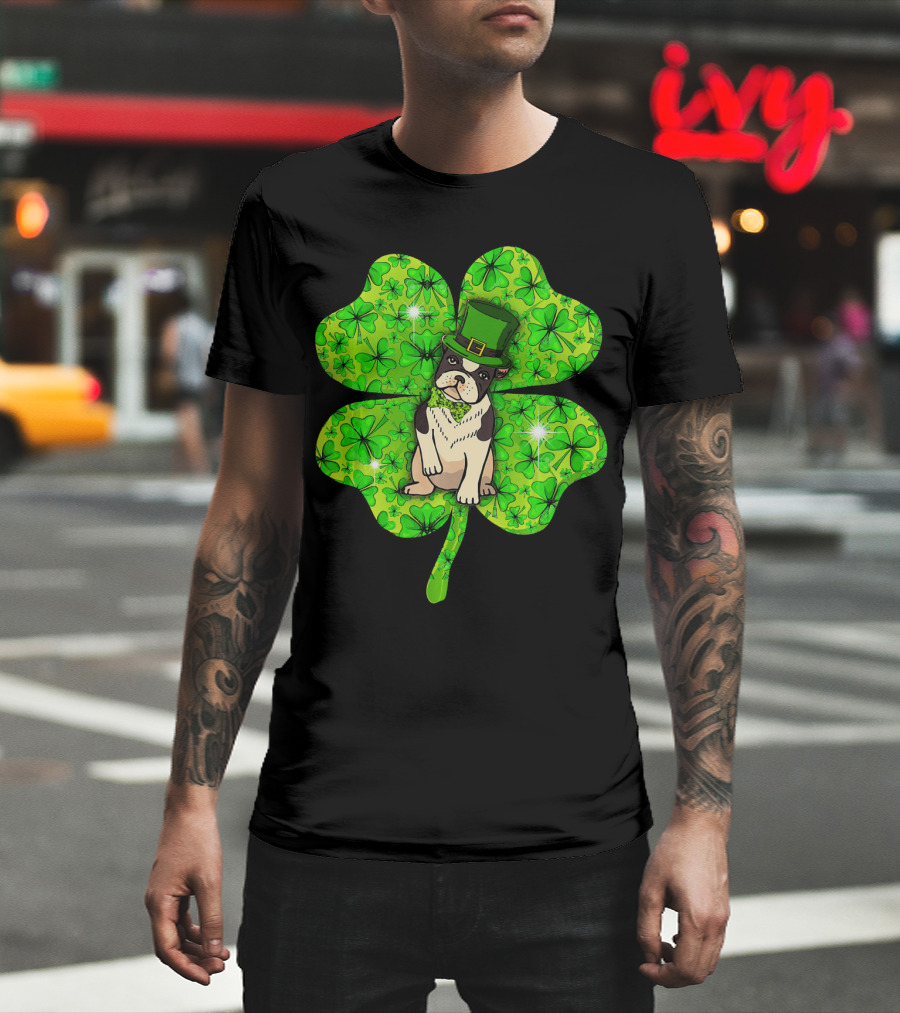 French Bulldog With Irish Shamrock And Leprechaun Hat T-Shirt