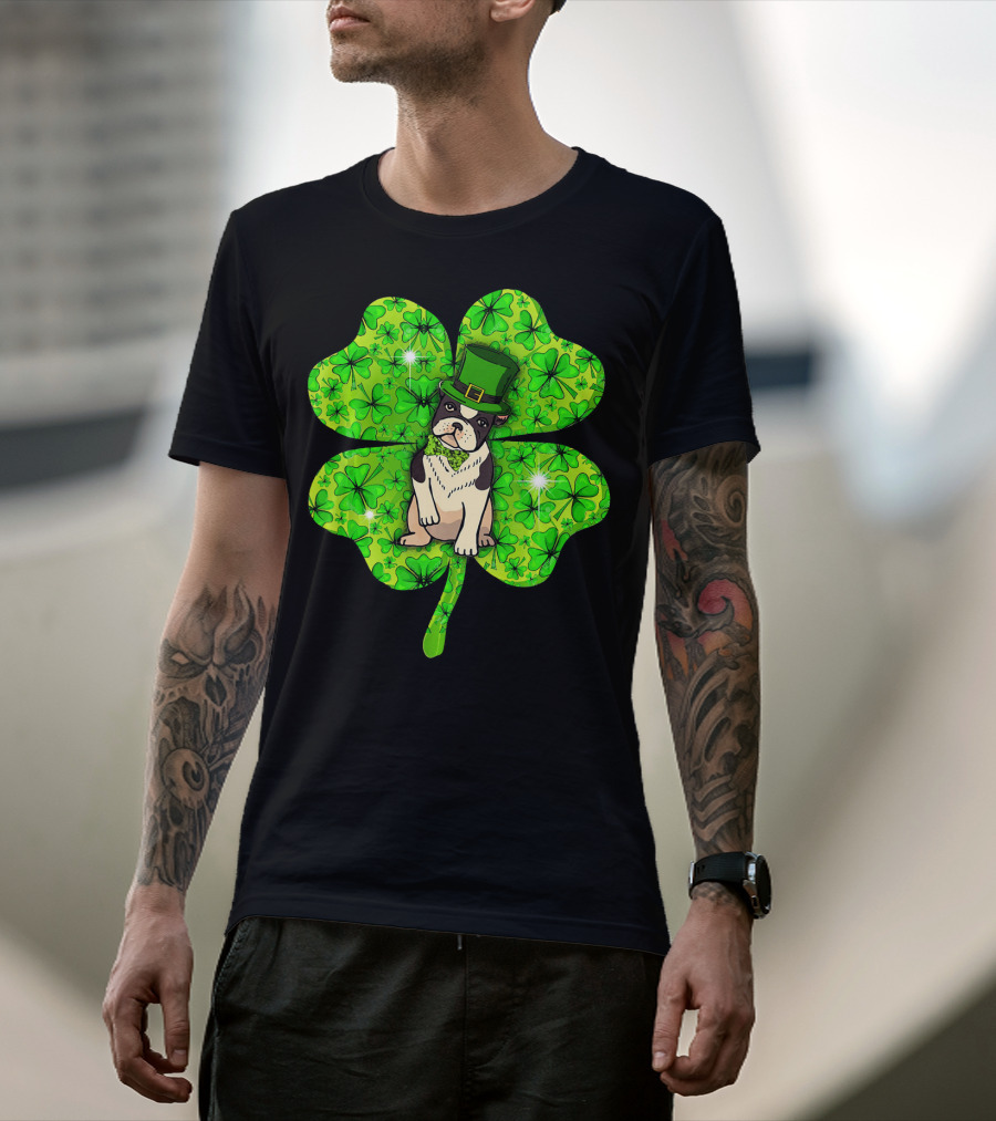French Bulldog With Irish Shamrock And Leprechaun Hat T-Shirt
