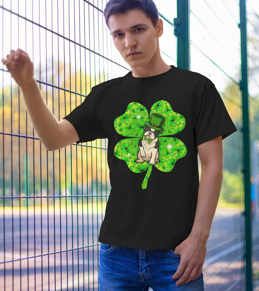 French Bulldog With Irish Shamrock And Leprechaun Hat T-Shirt