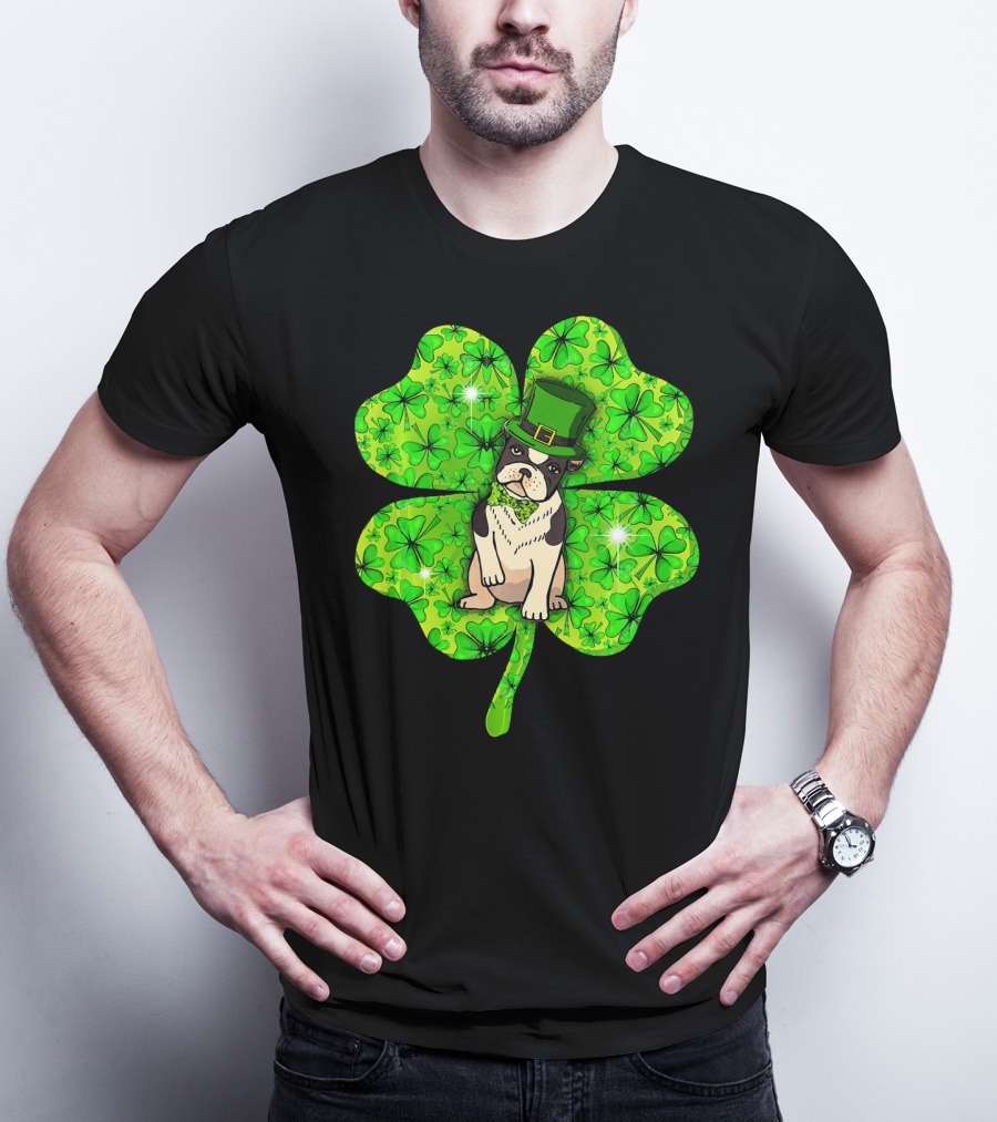 French Bulldog With Irish Shamrock And Leprechaun Hat T-Shirt