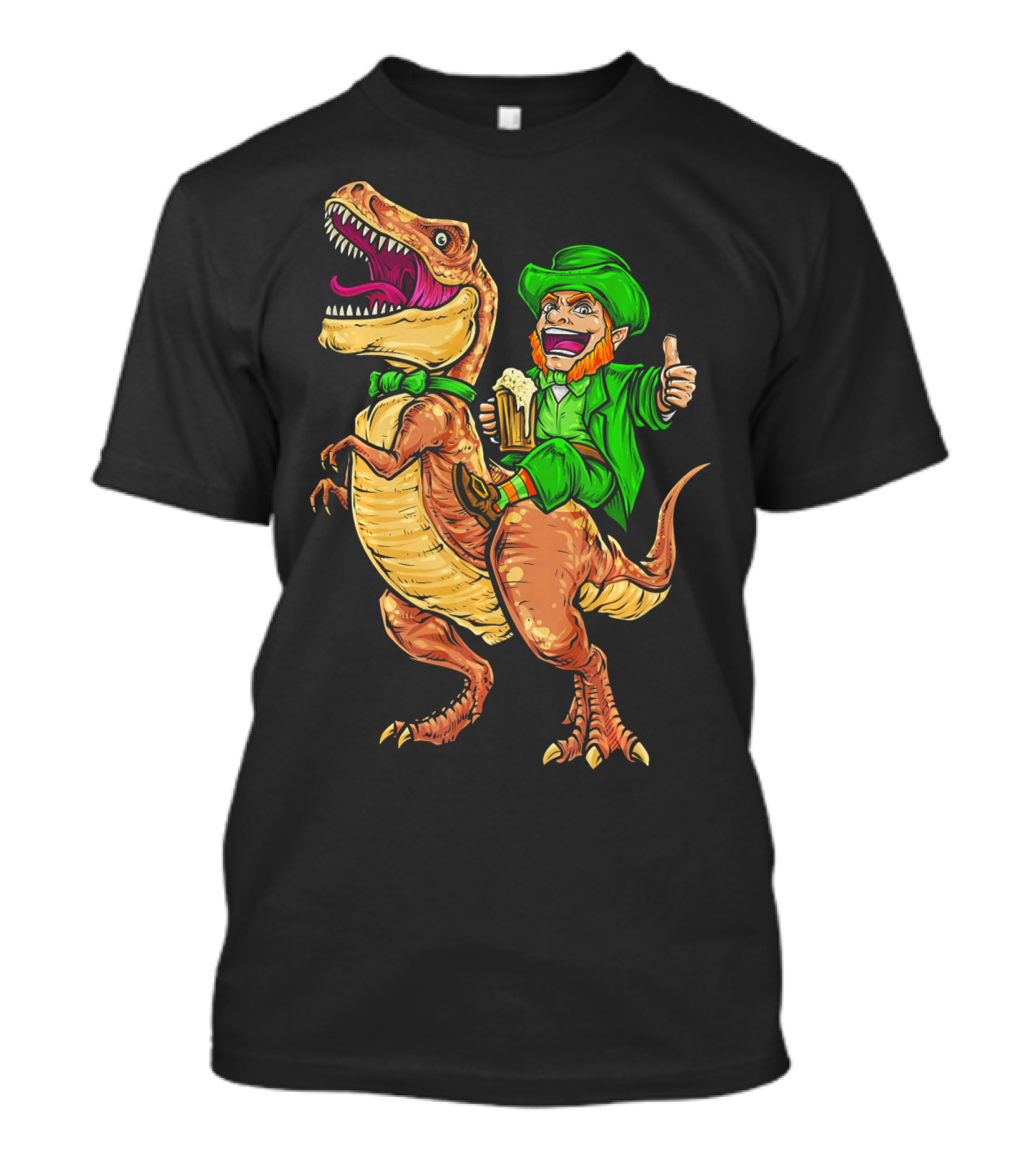 St. Patricks Day Lucky Leprechaun Riding Dinosaur With Beer T-Shirt