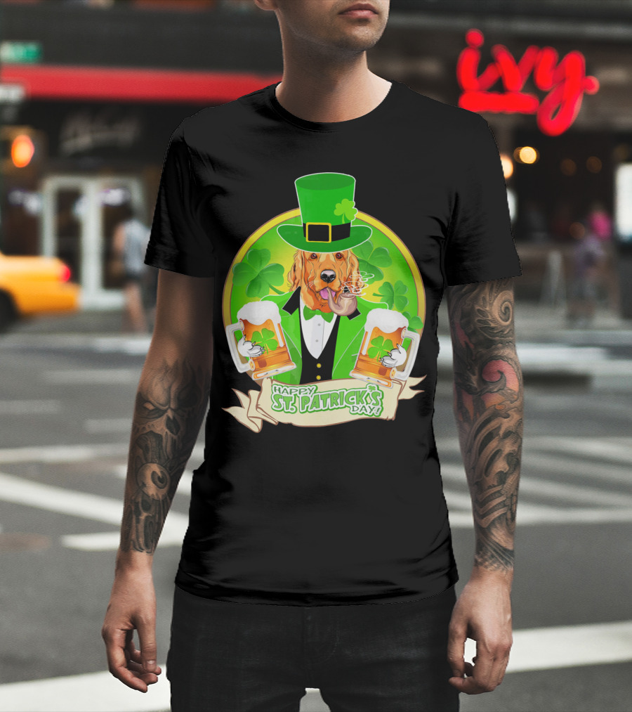 Happy St. Patrick's Day Golden Retriever Beer Fest T-Shirt