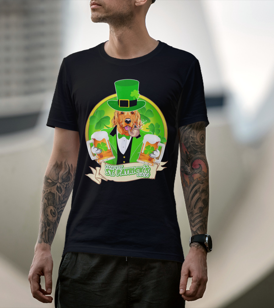 Happy St. Patrick's Day Golden Retriever Beer Fest T-Shirt