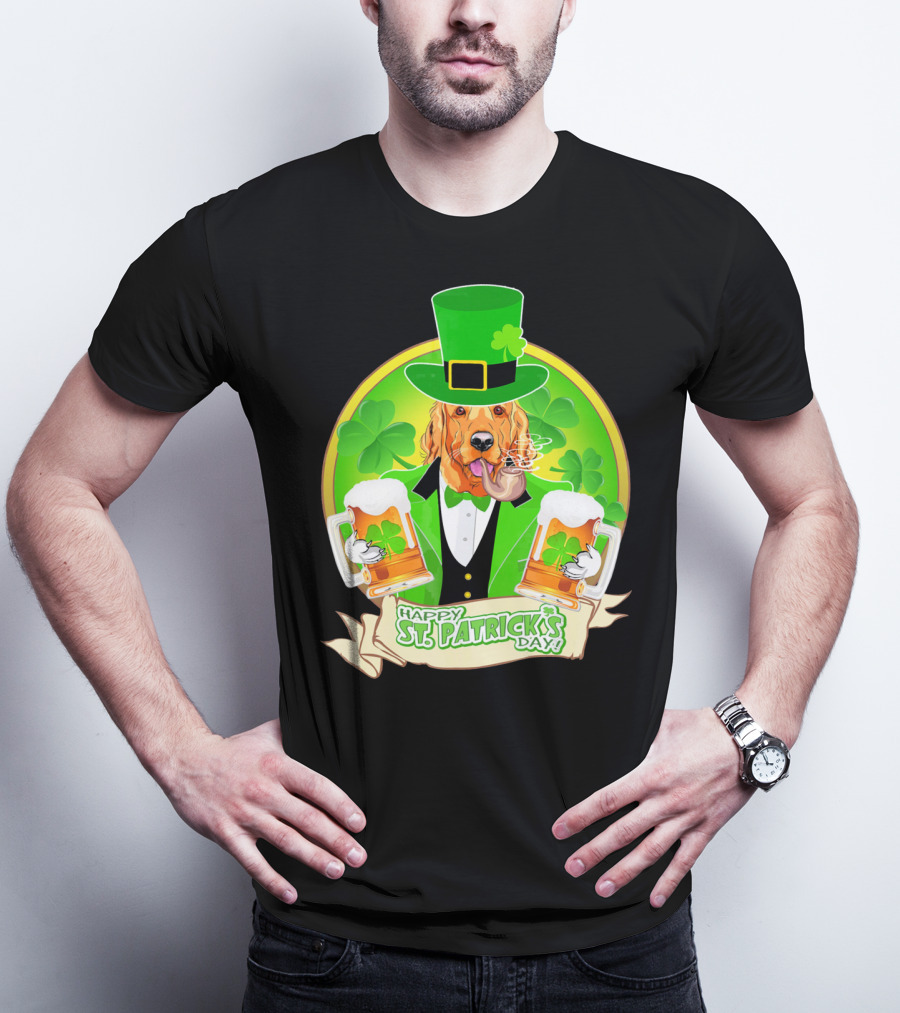 Happy St. Patrick's Day Golden Retriever Beer Fest T-Shirt