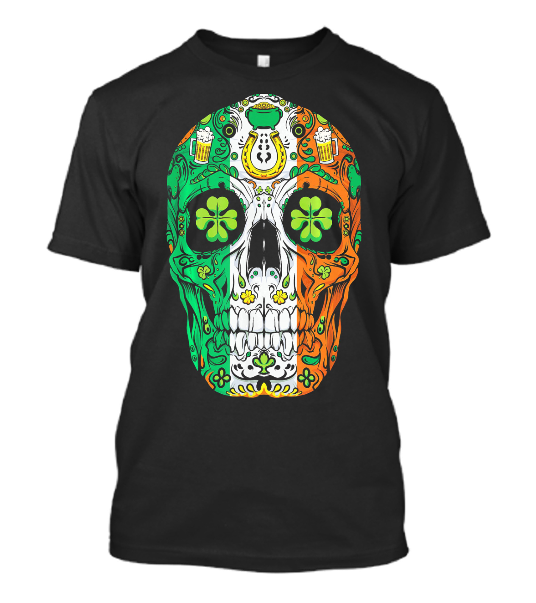 Sugar Skull Irish Leprechaun Shamrock St Patrick's Day T-Shirt