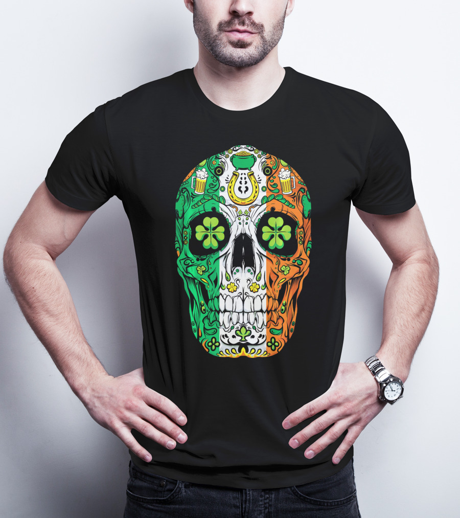 Sugar Skull Irish Leprechaun Shamrock St Patrick's Day T-Shirt