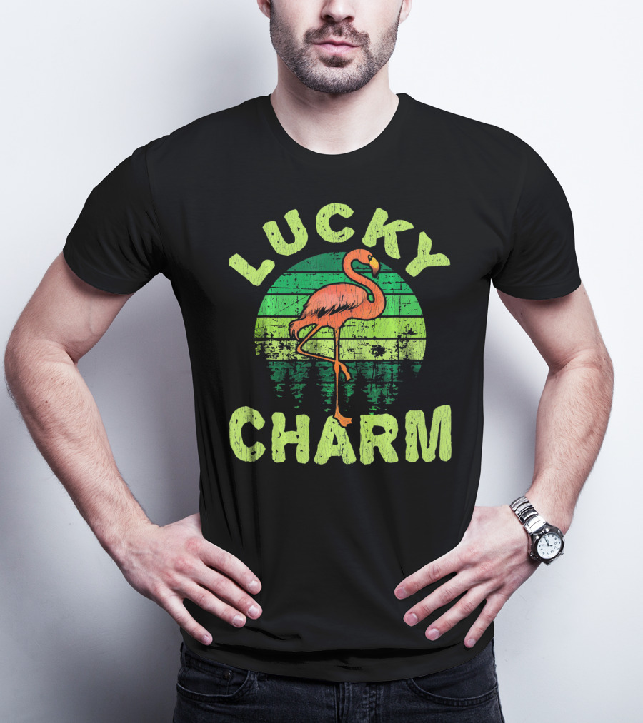 Lucky Charm Flamingo Vintage Bird Lovers T-Shirt