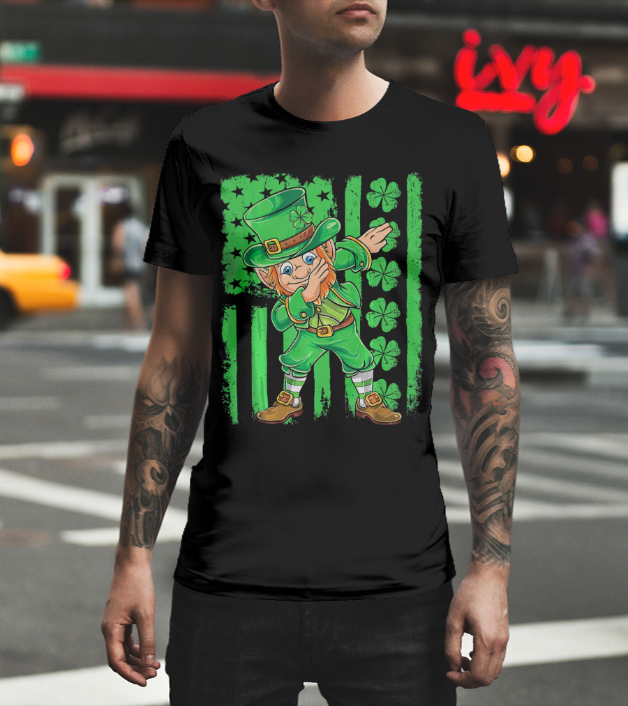 St Patricks Day Leprechaun Dab Shamrock Flag T-Shirt