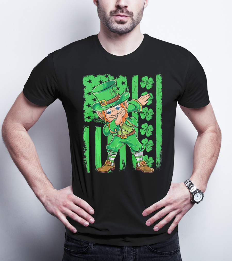St Patricks Day Leprechaun Dab Shamrock Flag T-Shirt