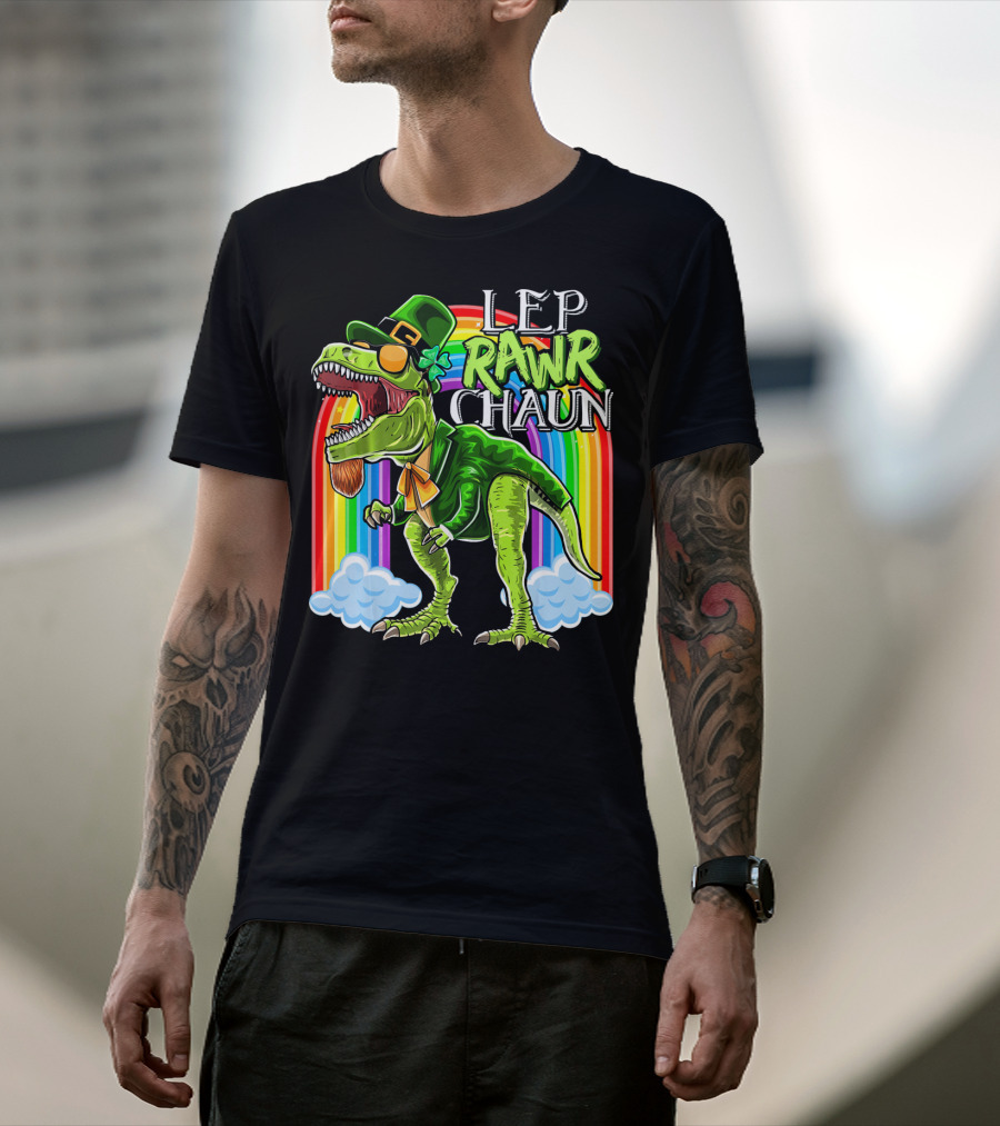 Leprawrchaun St. Patrick Day Rex Rainbow Dinosaur T-Shirt