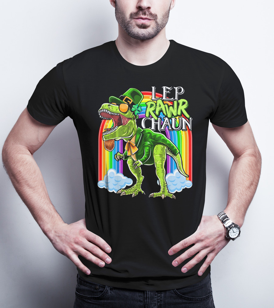 Leprawrchaun St. Patrick Day Rex Rainbow Dinosaur T-Shirt