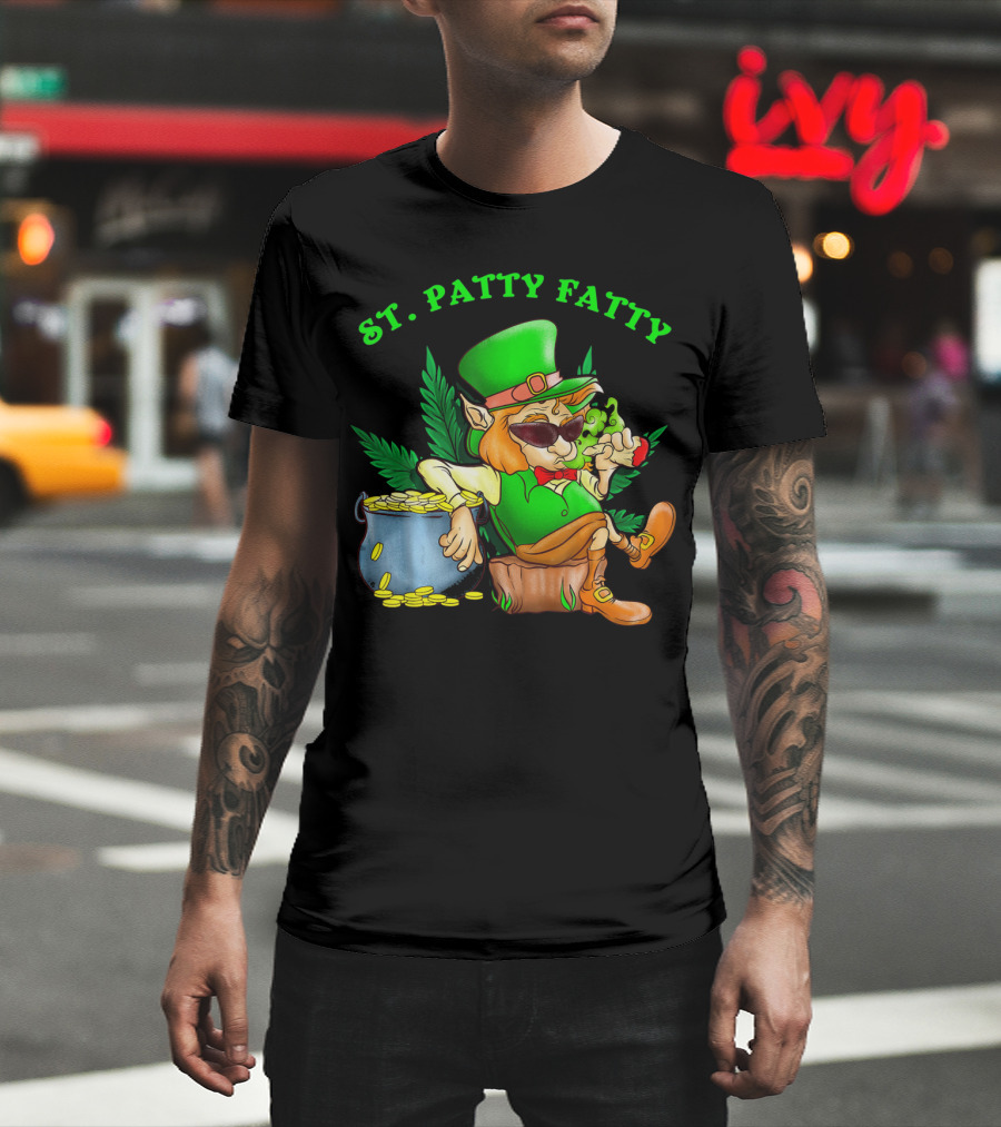 St. Patty Fatty Cool St. Patrick's Weed Smoking Leprechaun T-Shirt