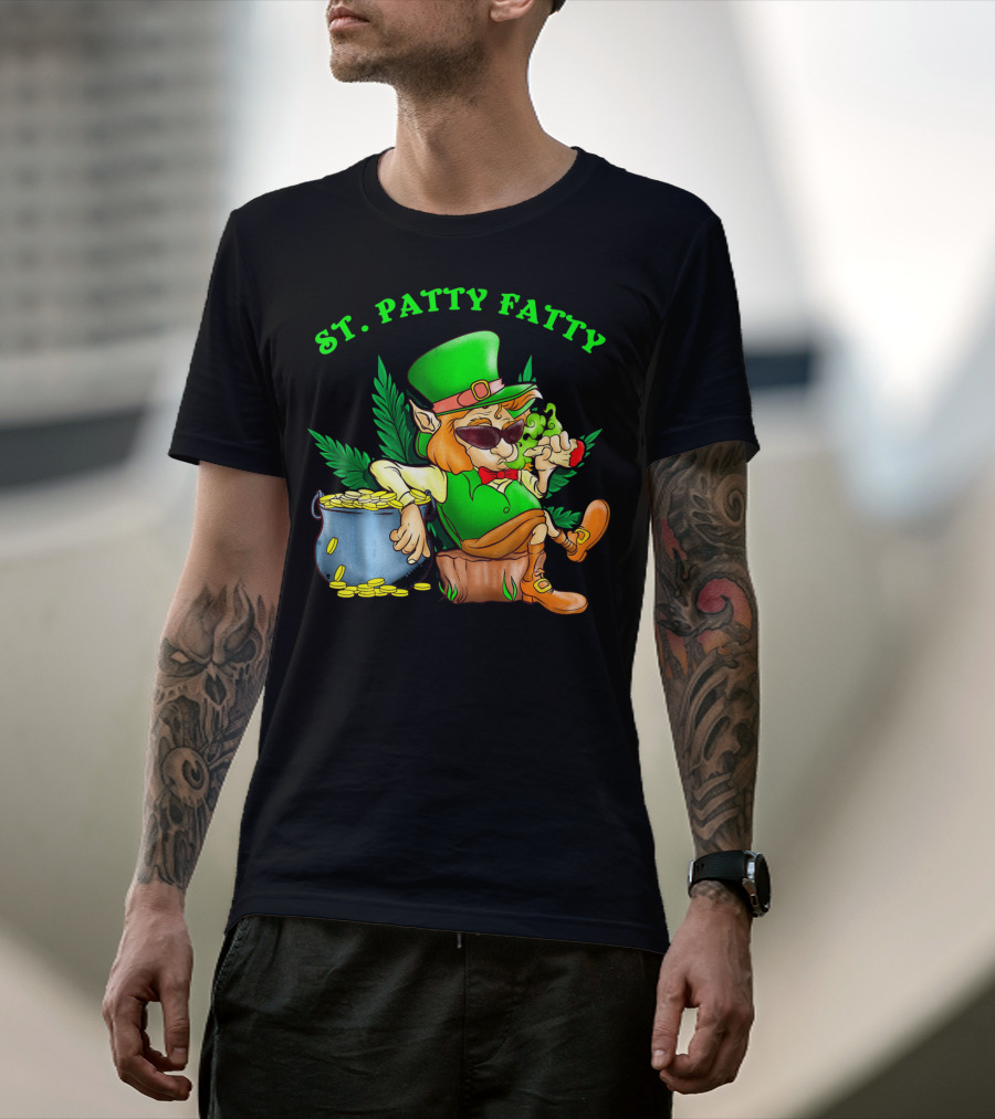 St. Patty Fatty Cool St. Patrick's Weed Smoking Leprechaun T-Shirt