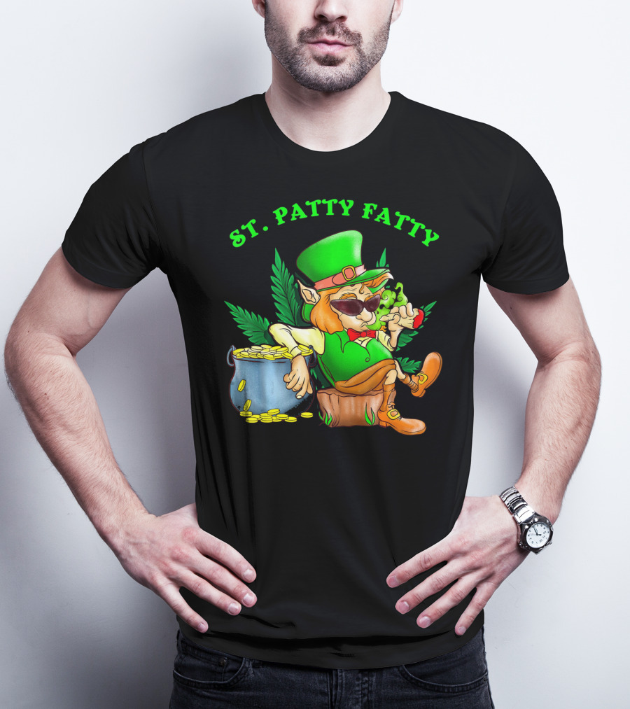 St. Patty Fatty Cool St. Patrick's Weed Smoking Leprechaun T-Shirt