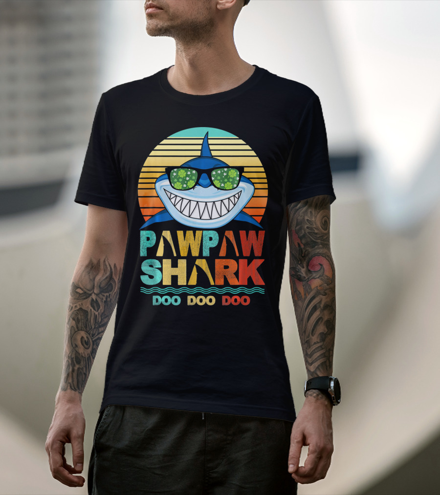 Pawpaw Shark Doo Doo Doo Sunglasses Retro Sunburst T-Shirt