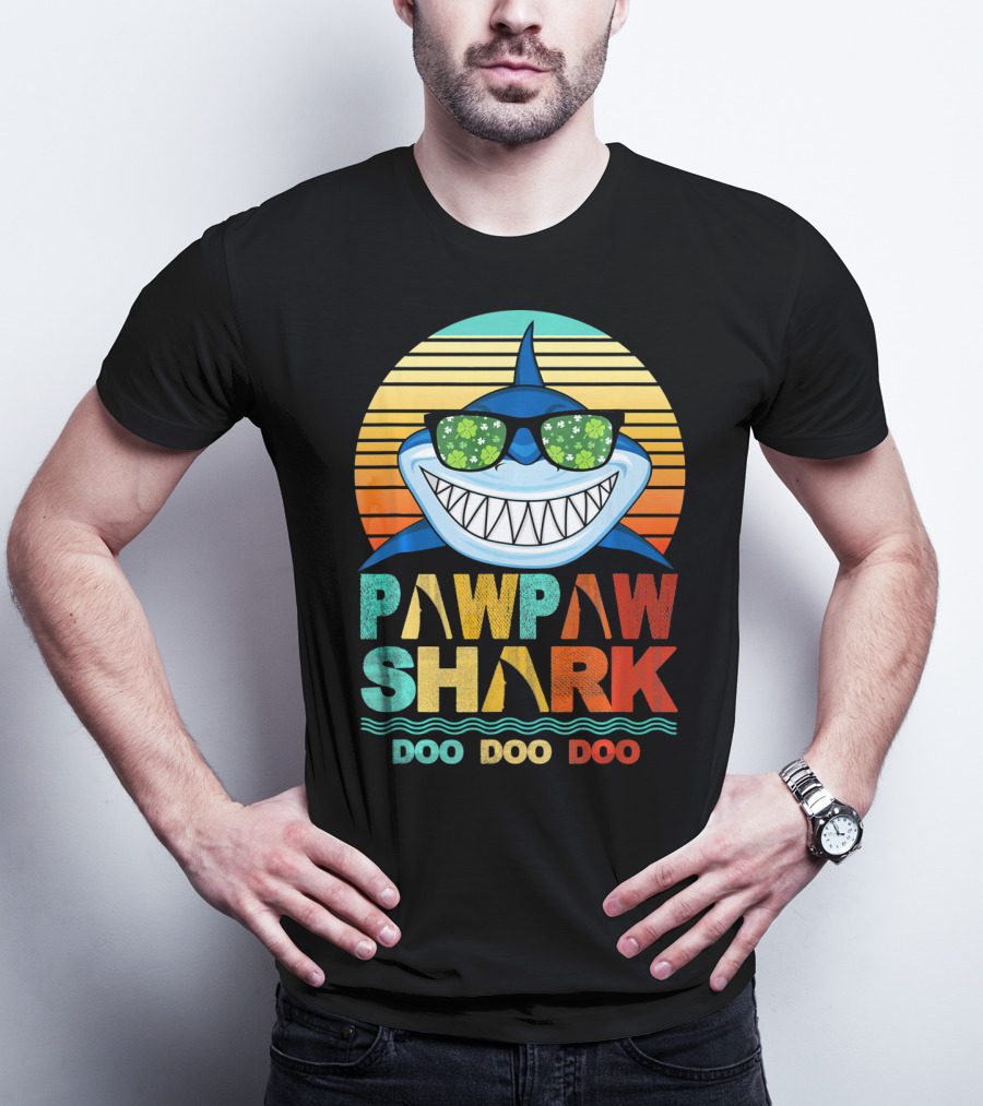 Pawpaw Shark Doo Doo Doo Sunglasses Retro Sunburst T-Shirt