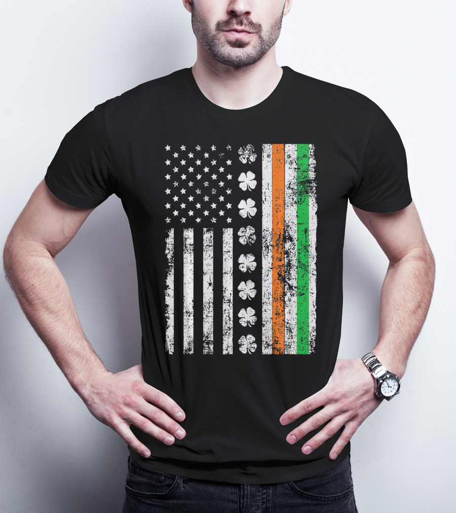 Irish American Flag Shamrock St Patricks Holiday T-Shirt