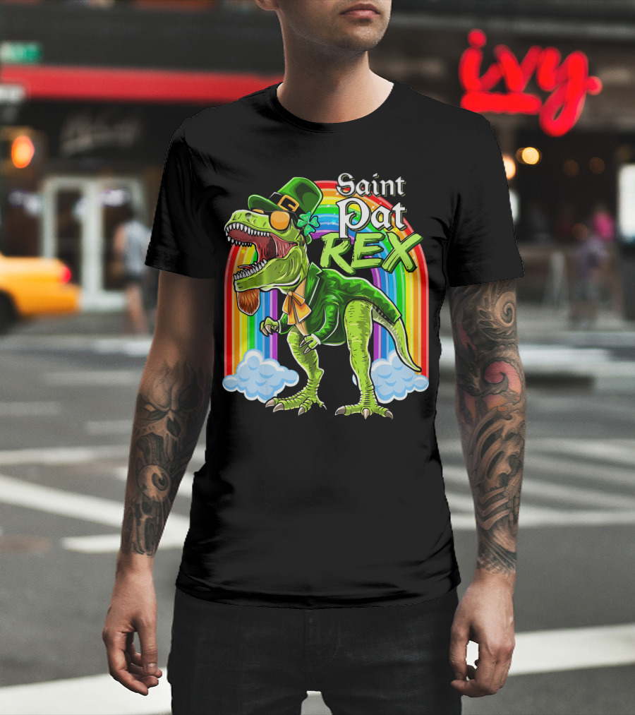 Saint Pat Rex Dinosaur Leprechaun Rainbow T-Shirt