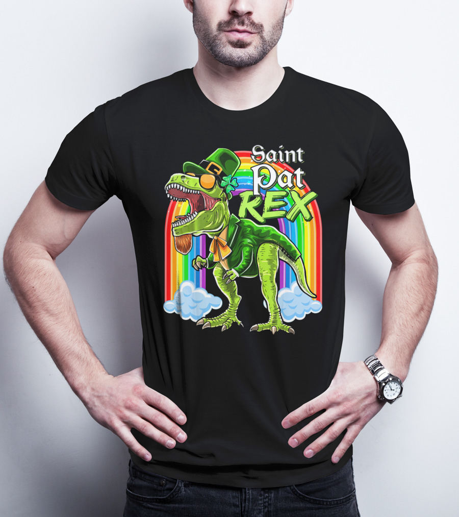 Saint Pat Rex Dinosaur Leprechaun Rainbow T-Shirt