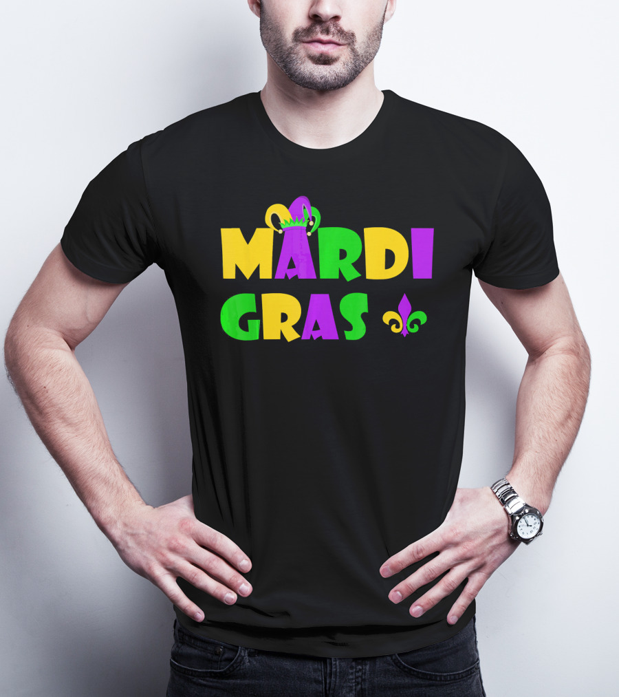 Mardi Gras Fun Party With Crown And Fleur-de-Lis T-Shirt