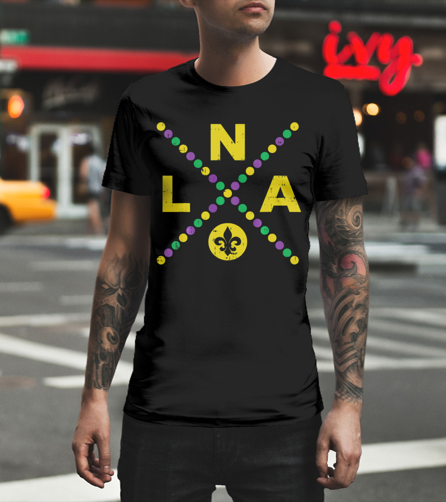 NOLA New Orleans Louisiana Jester Fleur-de-Lis Mardi Gras Colors T-Shirt