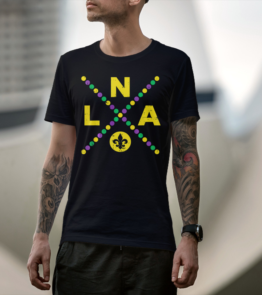 NOLA New Orleans Louisiana Jester Fleur-de-Lis Mardi Gras Colors T-Shirt
