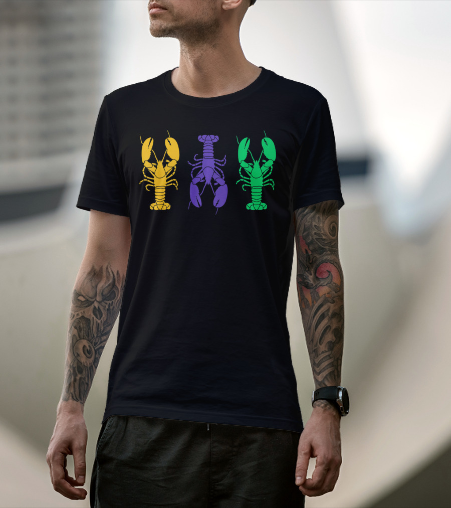 Mardi Gras Yellow Purple Green Crayfish Lobsters T-Shirt
